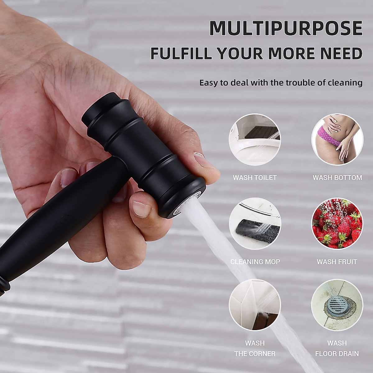 DIKUROOMS Brass Bathroom Bidet Faucet Handheld Spray Set, Concealed Wall Mount, Warm Water Diaper Sprayer Shattaf Toilet Attachment, Matte Black