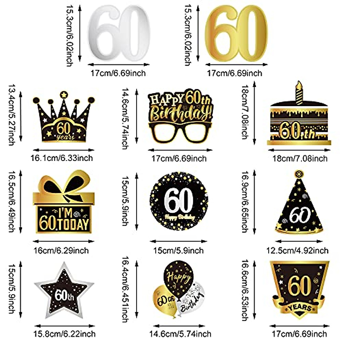 30 Pieces Birthday Party Decorations, Birthday Party Hanging Swirls, Silver Black Golden Cake Glasses Balloons Sign Foil Swirls Ceiling Decorations for Boy and Girl (60th Style)