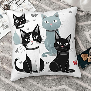 DOFFO Black and White Cats Printed Fall Throw Pillow Covers 16x16 Soft Corduroy Decorative Throw Pillows Covers Cushion Case for Spring Christmas Sofa Living Room Couch Bedroom