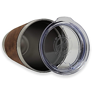 LaserGram 20oz Vacuum Insulated Tumbler Mug, Horseshoe with Horse, Personalized Engraving Included (Faux Leather, Rustic)