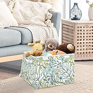 Ollabaky Floral Herbs Berry Foldable Storage Bin with Lid Storage Box Large Cube Organizer Containers Baskets with Handles for Closet Organization, Shelves, Toys, Clothes