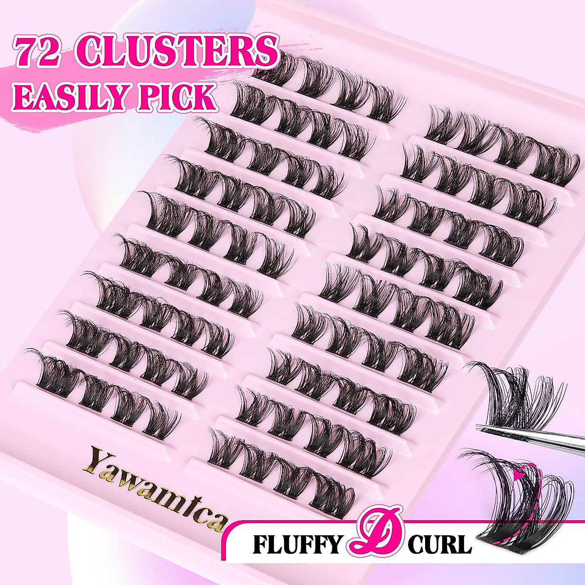 Eyelash Extension DIY Lash Clusters Wispy Individual Lashes 8-15mm Eyelash Clusters D Curl Lash Extension 72pcs DIY Cluster Eyelashes at Home by Yawamica