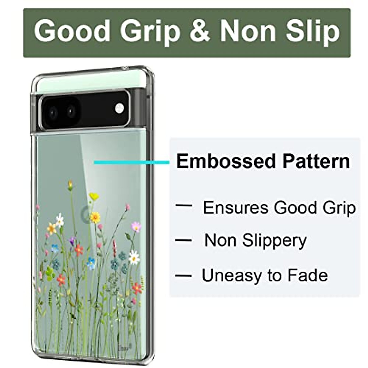 Unov Compatible with Pixel 6a Case Clear with Design Soft TPU Shock Absorption Slim Embossed Pattern Protective Back Cover for Pixel 6a 5G 6.1 inch (Flower Bouquet)