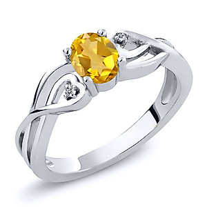 Gem Stone King 925 Sterling Silver Yellow Citrine and White Lab Grown Diamond Ring For Women (0.41 Cttw, Gemstone Birthstone, Available In Size 5, 6, 7, 8, 9)