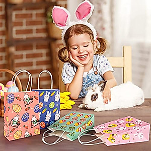 KINQKESO 24 PCS Easter Gift Bags,Easter Bags with Handle for Party Favor,Happy Easter Eggs Bunny Tote Gift Bags Kraft Paper Candy Goodie Treat Bags Bulk for Kids Easter Party Favor Supplies