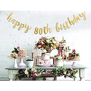Happy 80th Birthday Banner - 80th Birthday Banner，80 Banner Gold，80th Anniversary Banner Gold，80th Birthday Banner for Women/men，happy 80th Birthday Banner Party Decorations