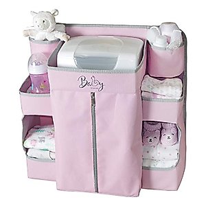 Llama Bella Premium Nursery Organizer and Baby Diaper Caddy | Hanging Diaper Organizer for Baby Essentials | Diaper Organizer for Crib, Changing Table or Playard | Baby Crib Storage Organizer (Pink)