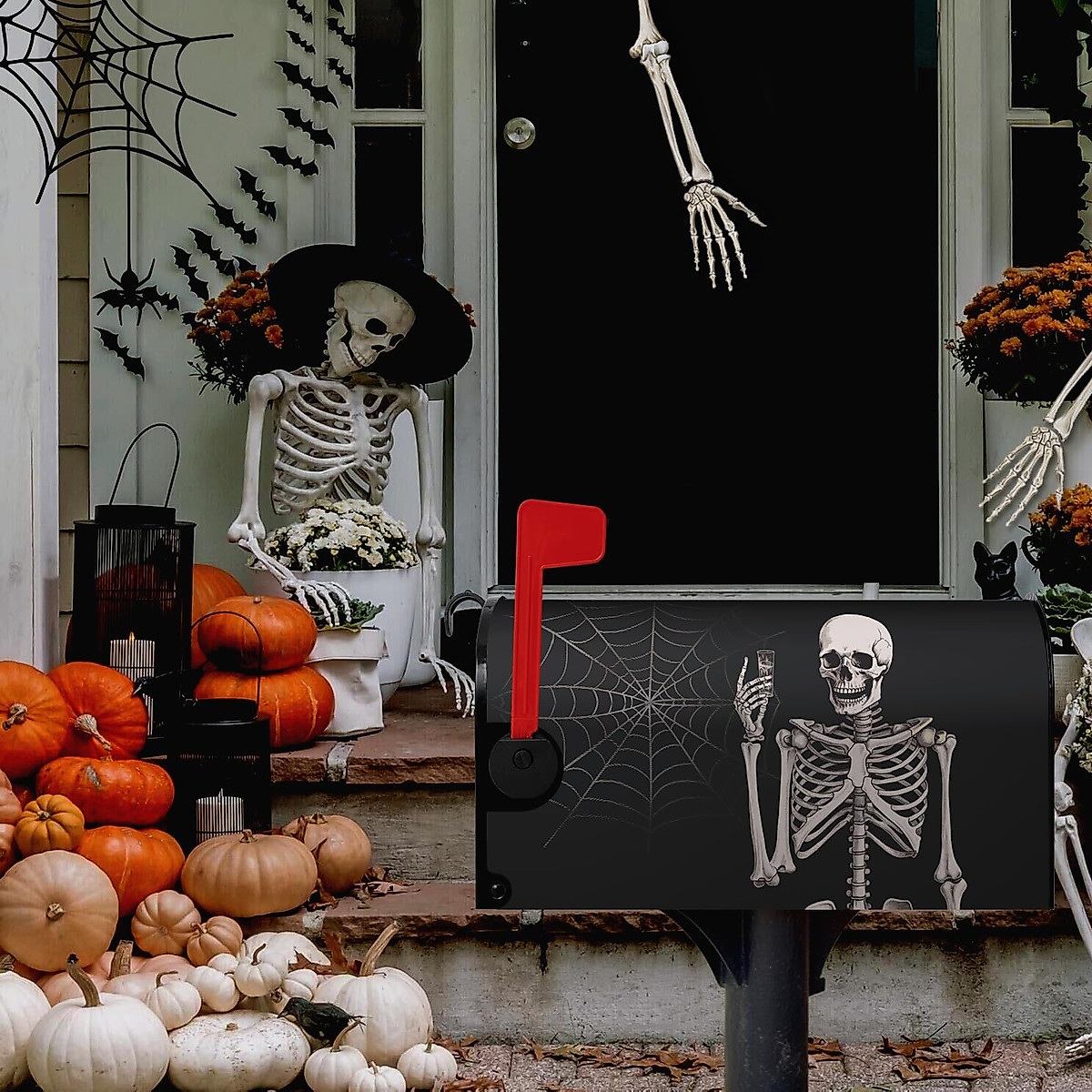 Dacawin Halloween Mailbox Covers Magnetic Human Skeleton Mailbox Cover Mailbox Wraps Post Letter Box Covers Garden Decorations Outdoor 21 X 18 Inch Black