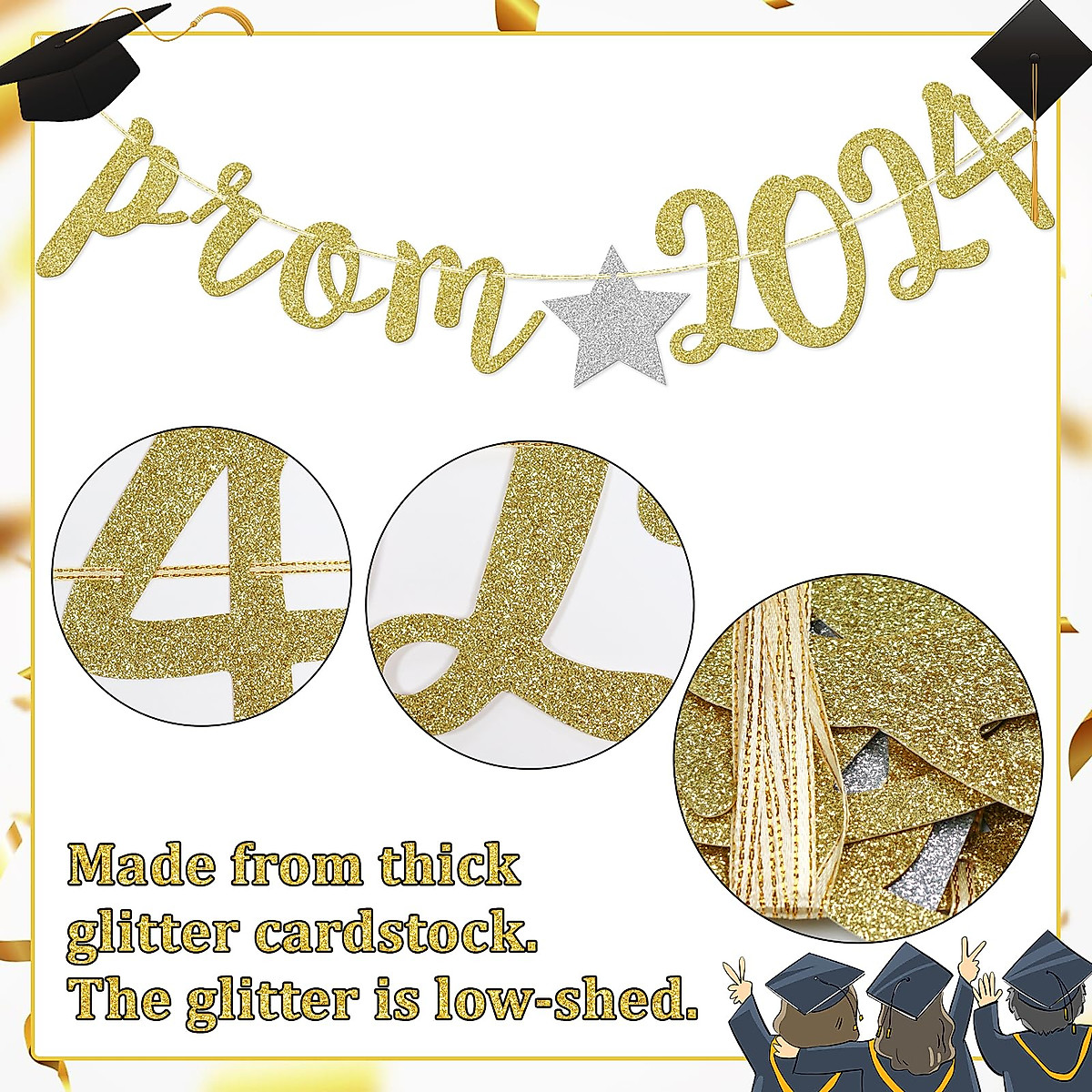Prom 2024 Banner, Graduation Banner, Prom Party Decorations, Gold Glitter