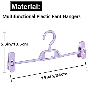 Pant Hangers with Clips, 10pcs Skirt Hangers, Multifunctional Space Saving Adjustable Clips Home Non- Slip Plastic Pants Hangers, Closet Organizer for Pants Jeans Trousers Skirts (Purple)