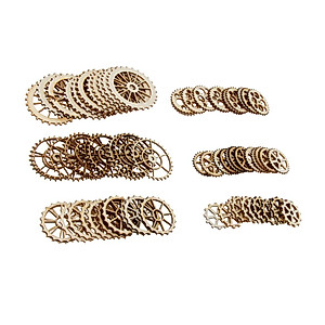 Fityle Pack of 70 Unfinished Blank Gear Wheel Wooden Pieces Gift Tags DIY Art Craft Project