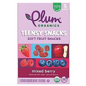 Plum Organics Teensy Snacks Soft Fruit Snacks - Mixed Berry - 0.35 oz Bags (Pack of 5) - Organic Toddler Food Fruit Snacks