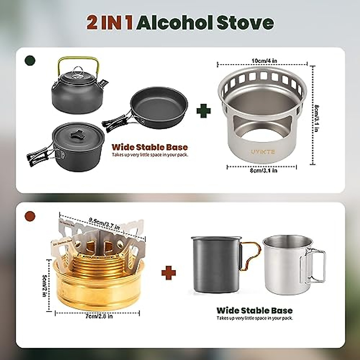 UVIKTE 2 In 1 Mini Alcohols Stove Camping Backpacking Portable Alcohol Spirit Burner With Stainless Steel Cross Stand, Ultralight Tiny Brass Survival Coffee Hiking, Storage Bag,SILVER