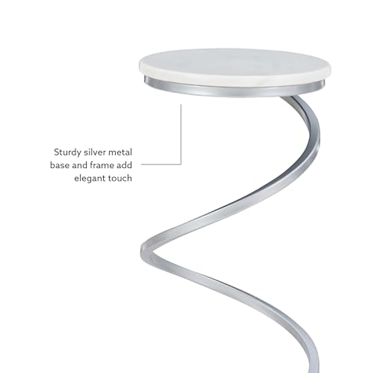 Powell Company Silver Spiral Metal Base with White Marble Top Drink Powell Nora Table