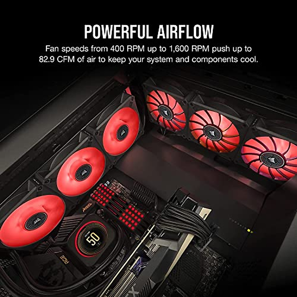 CORSAIR ML140 LED Elite, 140mm Magnetic Levitation Red LED Fan with AirGuide, Single Pack, Black