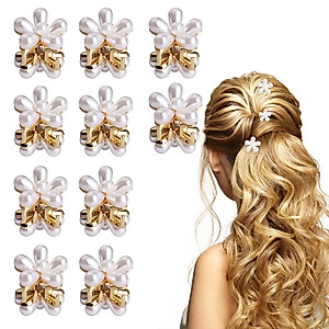 10 Pcs Mini Pearl Hair Clips, Bangs Flower Pearl Hair Clip Mini Flower Pearl Wedding Artificial Pearl Hair Clips for Women Girls Mother's Day Gift(Claw clips)