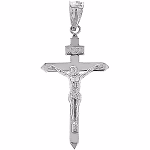 .925 Sterling Silver Catholic Jesus Christ on INRI Cross Crucifix Pendant Charm (1.6")