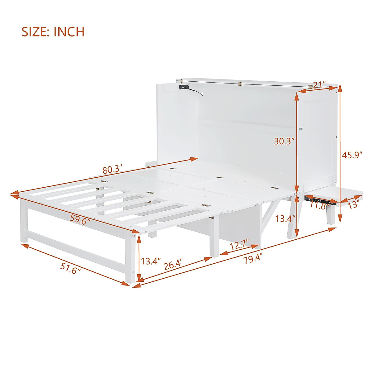 Aiuyesuo Queen Size Murphy Bed with USB Port, Solid Wood Murphy Bed Frame with Removable Shelves On Each Side, Space-Saving Design for Small Spaces, Guest Room, Lounge, Office (White-W3Z1)