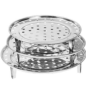 NRDBEEE Round Stainless Steel Rack 7.6" 8.5" 9.33" Inch Diameter Steaming Stand Canner Canning Racks Steamer Insert Stock Pot Steaming Tray Stand Pressure Cooker Cooking Toast Bread Salad (3 Pack)
