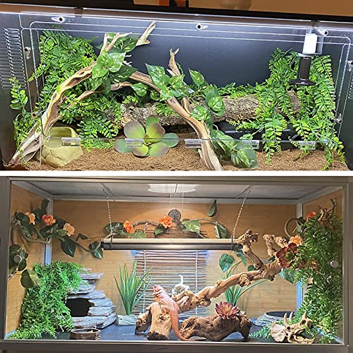 kathson Reptile Vine Plants,Flexible Green Plant Decor Hanging Vine Plant Climbing Terrarium Leaves Branch Habitat Accessory for Lizards Bearded Dragon Geckos  Snakes Chameleons (4 PCS)