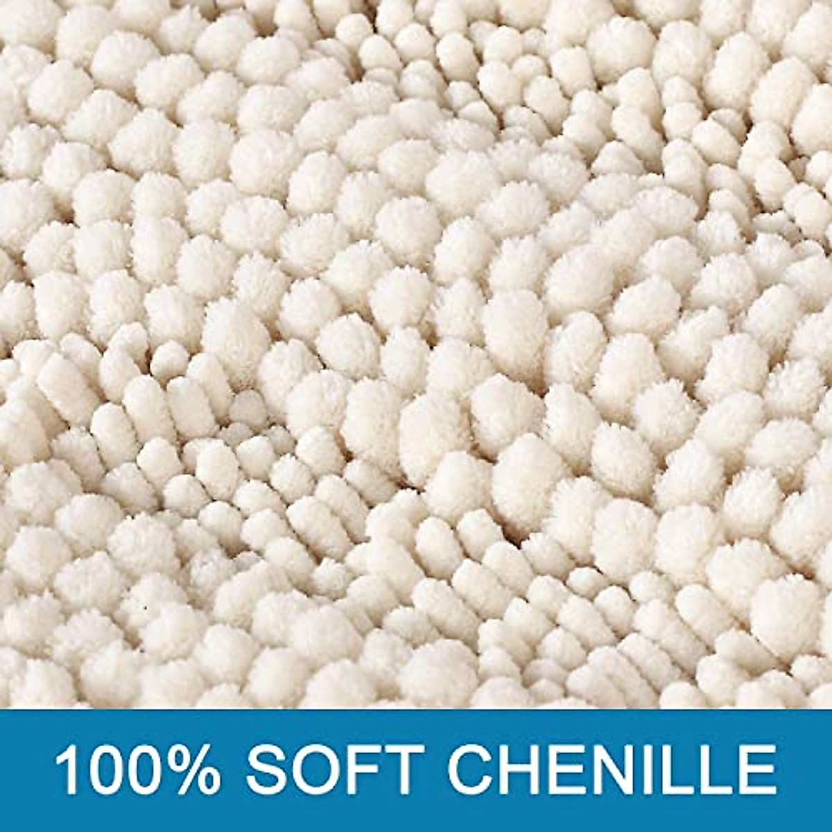 H.VERSAILTEX Bathroom Rugs Bath Rugs for Bathroom Non Slip Bath Mats Extra Thick Chenille Striped Rug 17" x 24" Absorbent Soft Shaggy Washable Dry Fast Bath Mats for Bathroom Floor - Ivory