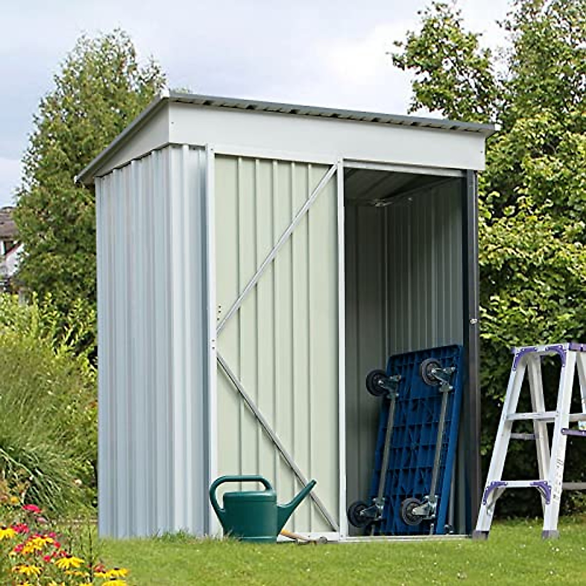 5' x 3' Metal Outdoor Storage Shed, Steel Utility Tool Shed Storage House with Door & Lock, Metal Sheds Outdoor Storage for Backyard Garden Patio Lawn, White