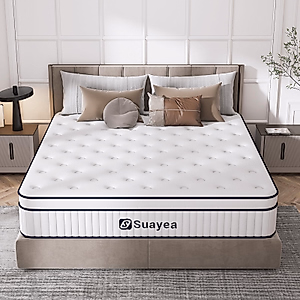 Queen Mattress, 14 Inch Queen Size Mattress in a Box, Hybrid Matterss with Pocket Spring and Soft Foam, Ultimate Motion Isolation, Strong Support, Medium