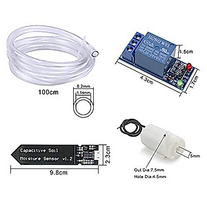 WayinTop Automatic Irrigation DIY Kit Self Watering System with Capacitive Soil Moisture Sensor 1 Channel 5V Relay Module and Water Pump + 1M Vinyl Tubing for Garden Plant Flower Herb Potted