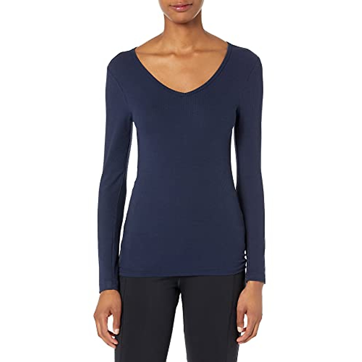 Amazon Essentials Women's Slim-Fit Layering Long Sleeve Knit Rib V-Neck (Available in Plus Size), Pack of 2, White/Navy, 3X