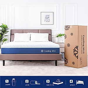 TRIPARK Queen Size Cooling Gel Mattress, 12 Inch Memory Foam Mattress for Back Pain & Pressure Relief, Bed in a Box, Medium Firm Mattress, CertiPUR-US Certified