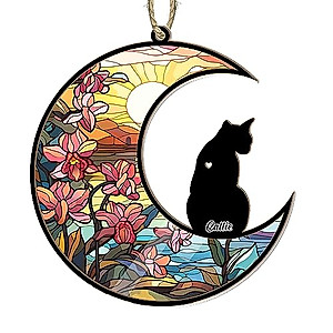 Personalized Cat Memorial Suncatcher/Ornament - Custom Name Cat Loss Memorial Christmas 2023 Ornament, Stained Glass Light Catcher Cat Sympathy Gift, Pet Remembrance Keepsake Memory Window Hangings