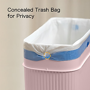 ABEETE Bathroom Trash Can with Lid, 12L Small Plastic Garbage Can for Kitchen with Press Top Lid, 3.2 Gallon Slim Dog Proof Wastebasket Trash Bin for Office, Bedroom, Living Room, Home Cabinet-Pink