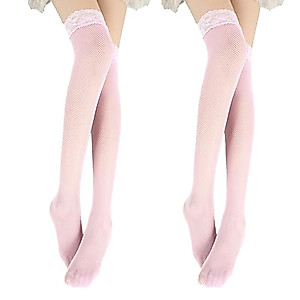 LSJNHMJY 2PCS Pink Fishnet Stockings Ultra-Thin Breathable Mesh Sexy Underwear With Lace Transparent Temptation Non-Slip Stockings Mesh