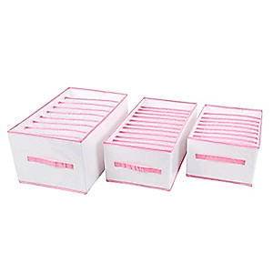 bella4home - 3Pcs Foldable Closet Organizers and Clothes Storage Bins Washable Divided Fabric for Drawer Organizer of Jeans, T-shirts, Underwear, Socks Linen Organizer, Pink