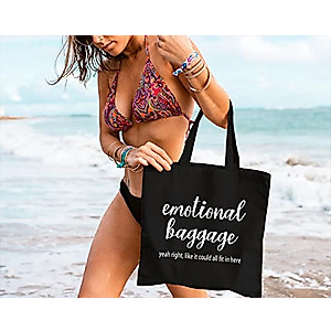 GXVUIS Emotional Baggage Canvas Tote Bag for Women Reusable Work Travel Grocery Shoulder Shopping Bags Girls Funny Gifts Black
