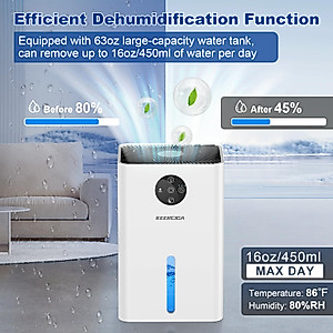 Dehumidifiers for Basement, 63OZ Dehumidifiers for Room with Auto Shut Off, Sleep Mode, Auto Defrosting, Efficient Quiet Portable Small Dehumidifier for Bathroom, Bedroom, Basement, RV