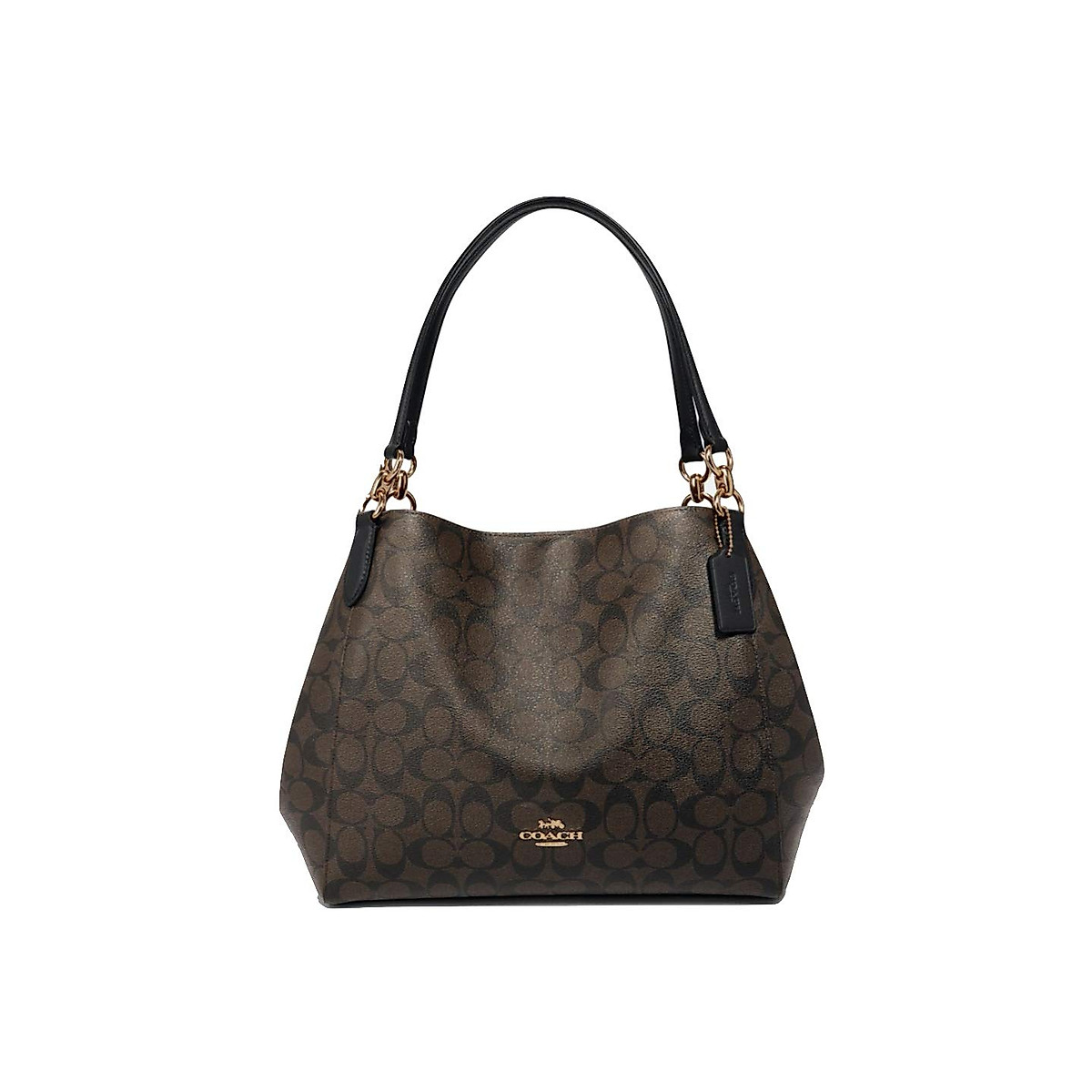 Coach Pebble Leather Hallie Shoulder Bag (IM/Brown/Black)
