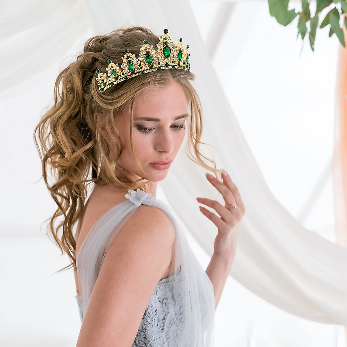 SuPoo Green Tiara and Crown for Women Gold Birthday Queen Crowns Rhinestone Princess Tiaras for Bride Quinceanera Headpieces Wedding Tiara for Birthday Party Prom Halloween