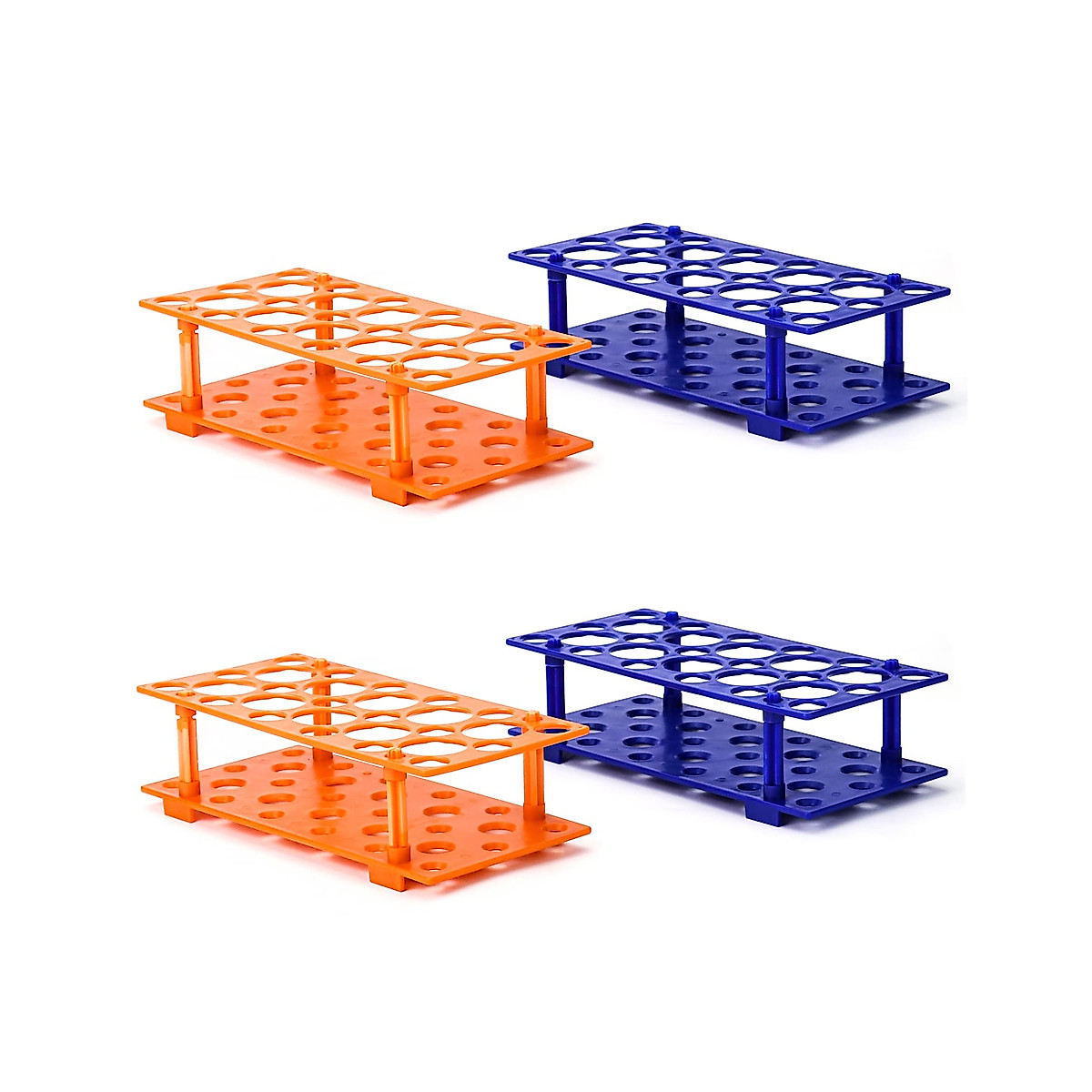 QWORK Plastic Test Tube Rack, 4 Pack Centrifuge Tube Rack Laboratory Holder for 10ml / 15ml / 50ml, 2 Blue and 2 Orange