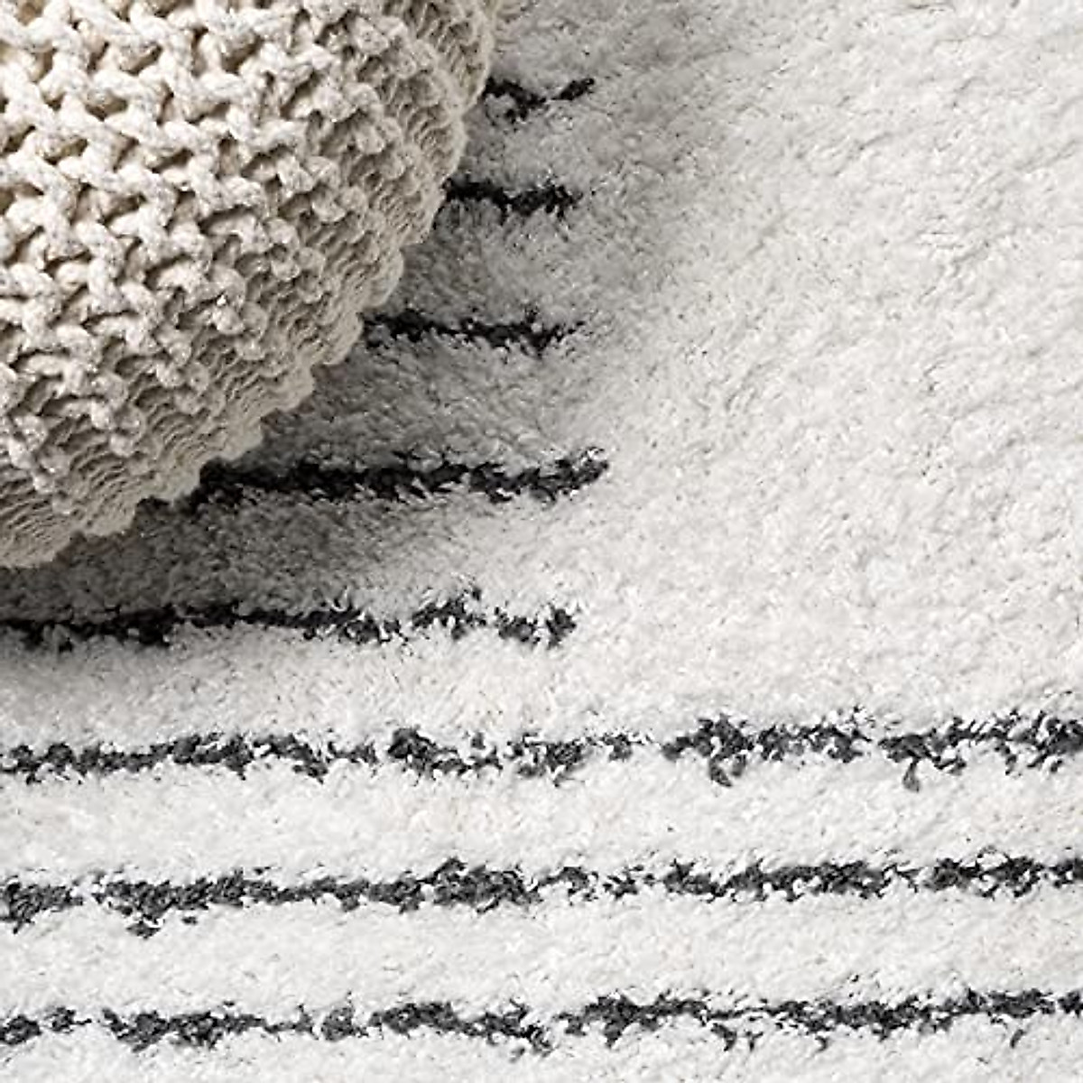 JONATHAN Y MOH407A-5 Petra Abstract Stripe Geometric Shag Indoor Area-Rug Bohemian Contemporary Glam Easy-Cleaning Bedroom Kitchen Living Room Non Shedding, 5 X 8, White/Black