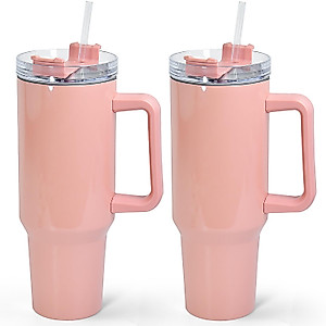 FECBK 40 oz Sublimation Tumbler with Handle 2 Pack Sublimation Tumblers Blanks with Straw and Lid Stainless Steel Insulated Travel Mug Cups for Keep Hot/Cold Hours, DIY Gift(Macaron-Pink)