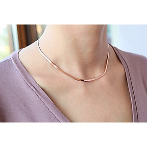 BERISO 18K Rose Gold Plated Shiny Snake Necklaces Herringbone Necklace for Women Women’s Herringbone Chain Trendy Sparkle Snake Chain Necklace