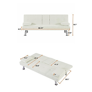 Foldable Convertible Sleeper Sofa Bed with 2 Cupholders,Versatile Futon Couches with Pillow-top Armrest and Sturdy Legs, Two Seater Tufted Comfy Sofa & Couches for Living Room, Bedroom, Small Space