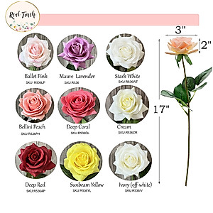 Angel Isabella, LLC Real Touch Rose - 1 Dozen(12 Stems) Life-Like Realistic Touch Artificial Flowers for Decor, Wedding, Crafts (White)