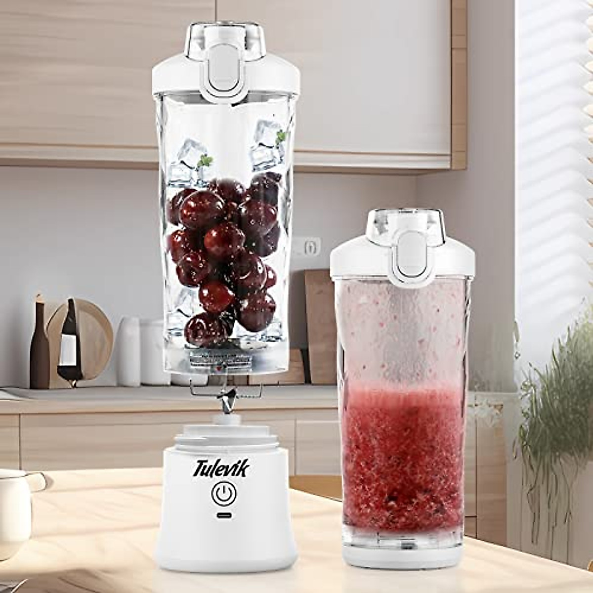 Portable Blender, Tulevik Personal Blender for Shakes and Smoothies with 6 Blades,20 Oz Mini Blender with Travel Lid and USB Rechargeable for Kitchen/Gym/Travel/Office, BPA-Free, White