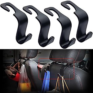 UGSHY 4 PCS Car Seat Headrest Hook, Hanging Hidden Hook to Increase Storage Space, Wallet Umbrella Handbag Rear Seat Organizer Super Load-Bearing S-Shaped Hook, Universal Accessory for Cars (Black)