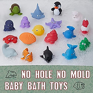 Mold Free Bath Toys 18 Pcs for Toddlers/ Infants 6 - 12- 18 Months, No Hole No Mold Bathtub Toys, 1 2 3 4 Years Old Kids (18 Pcs Ocean Animals with Mesh Bag)