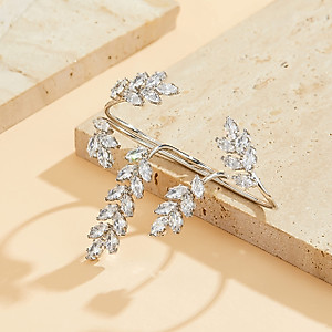 Aprilery Silver Statement Palm Ring, Fashion Plated CZ Cubic Zirconia Crystal Cocktail Rings Leaf Shape Full Fingers Adjustable Size Bracelet Jewelry Rings Gifts for Women