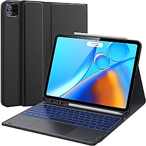 CHESONA Touchpad for iPad Pro 12.9 Case with Keyboard, Keyboard (for 12.9-inch Pro - 6th/5th/4th/3rd Generation), Detachable Bluetooth Keyboard with 7-Color Backlight, 2 Bluetooth Channels (Black)