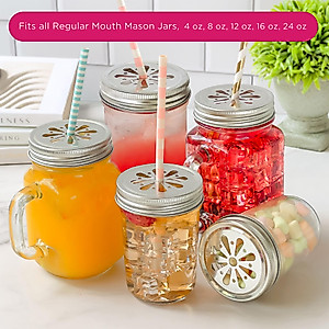 Kate Aspen Mason Jar Lids, Flower Cut Out Straw Lids, Party Favors, Set of 20, Fits 8 oz, 12 oz and 16 oz Mason Jars